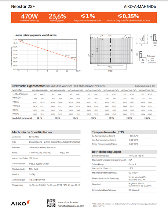 Aiko Solar 460W Glas-Glas AIKO-A-MAH54Db Neostar 2S+ (36 Stk.)
